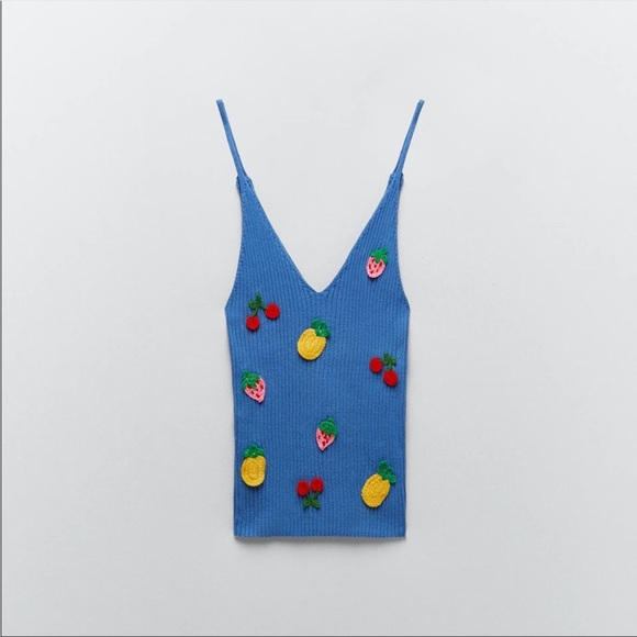 Zara | Tops | Zara Embroidered Fruit Knit Top | Poshmark